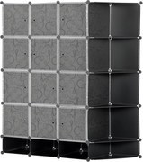 HOMCOM DIY systém regálů se 16 přihrádkami a 2 tyčemi - organizér s kostkami, úložná police na oblečení a obuv, černá 145 x 46 x 162 cm | Aosom
