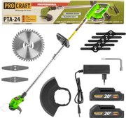 Procraft PTA24 20V SET - akumulátorový vyžínač (s 2x2,0 Ah akumulátory, nabíječkou, plastovými čepelemi a kotoučem)