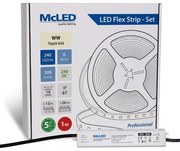 McLED LED pásek - sada 1 m, 240 LED/m, WW, 6 W/m, DC 24V, 500 lm/m, CRI90, IP67, 10 mm, vodič 3 m ML-126.034.90.S01001