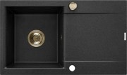 Invena Tesalia, 1-komorový granitový dřez s odkapávačem 760x440x160 mm + zlatý automatický sifon, INV-AZ-01-Z43-B