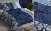 Saténové povlečení 140x200 tmavě modré ornamenty na zip 3913 C KARO Satin