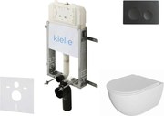 kielle Genesis New - Set předstěnové instalace, klozetu Oudee, Rimless, sedátka softclose a tlačítka Gemini New I, matná černá 30528SZ03
