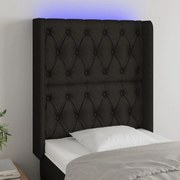 Čelo postele s LED černé 83 x 16 x 118/128 cm textil