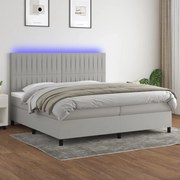 Box spring postel s matrací a LED světle šedá 200x200 cm textil