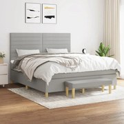 Box Spring Postel S Matrací Textil Světle Šedá vodorovné pruhy 180 x 200