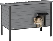 PawHut voděodolný dřevěný kočičí domek se sklápěcí střechou a vyjímatelnou podlahou, 85 x 55 x 70 cm – venkovní / vnitřní úkryt pro 1–2 kočky (až 12 k