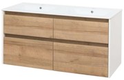 Mereo Opto - Skříňka s dvojumyvadlem 121x60x46 cm, 4 zásuvky, bílá/dub CN933
