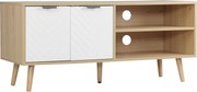 HOMCOM Moderní televizní stolek s 2 dvířky a 2 policemi pro televize do 116 cm pro ložnici 110x39x48,8 cm Přírodní a bílý | Aosom