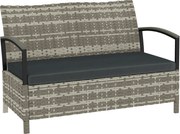 Outsunny dvoumístná zahradní úložná lavice s polstrem a úchyty — 125 l venkovní box, poly ratan, tmavě šedá (123 x 70 x 82 cm) | Aosom