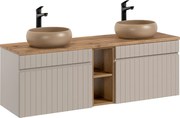 Comad Koupelnová skříňka s deskovými umyvadly set Iconic Cashmere 140 kašmír/dub coast evok