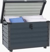 Outsunny 295L Zahradní úložný box s zámkem, 2 madly a 4 koly, Zinkovaná ocel, 100x62x65 cm, Tmavě šedá | Aosom