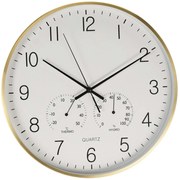 Nástěnné hodiny s vlhkoměrem a teploměrem Jess, bílá/zlatá