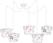 Dětské závěsné svítidlo Diamond Spider, 5x bílé textilní stínítko se vzorem