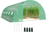 Outsunny venkovní tunelový skleník 6 x 4 x 2 m s pozinkovaným rámem, PE krytem odolným proti UV, rolovacími dveřmi a síťovanými okny, zelený | Aosom
