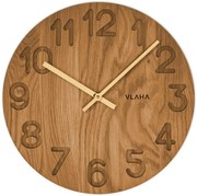 VLAHA Dřevěné hodiny OAK vyrobené v Čechách se zlatými ručkami ⌀34cm