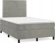 Box Spring Postel S Matrací Samet Světle Šedá Hladké s hřebíky 120 x 190