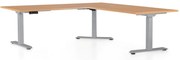 Výškově nastavitelný stůl OfficeTech Angle, 180 x 200 cm, šedá podnož, buk