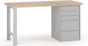 Dílenský pracovní stůl G7, buková spárovka, 1700 x 685 x 840 mm, 1x kontejner, 5 zásuvek, šedá