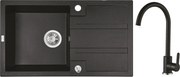 Laveo Barbados, 1-komorový granitový dřez 760x440x194 mm + dřezová baterie Granit 8, černá skvrnitá, LAV-SBBA711T