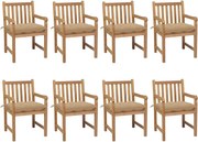 Zahradní židle 8 ks s béžovými poduškami masivní teak 3073076