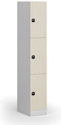 Šatní skříňka S1 s úložnými boxy, 3 boxy, 1850 x 300 x 500 mm, RFID zámek, laminované dveře, bříza