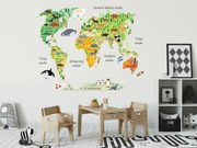 Mapa světa se zvířátky textilní přelepitelné samolepky na zeď výsledný rozměr 75 x 59 cm