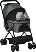 PawHut Kočárek pro Psy a Kočky - Buggy pro Malé Psy a Kočky, Tmavě Šedá Oxford, 76,5 x 52 x 95 cm | Aosom