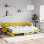 Válenda s přistýlkou a matracemi žlutá 90 x 200 cm samet