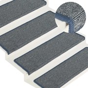 Schodové rohože 15 ks 65 x 21 x 4 cm světle šedé a modré s obdélníkovým okrajem 326200