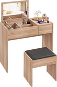 HOMCOM Toaletní stolek s taburetem a sklopným zrcadlem, 80x40x79 cm a 40x30x40 cm, přírodní | Aosom