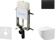 kielle Genesis New - Set předstěnové instalace, kompaktního klozetu Gaia, Rimless, sedátka softclose a tlačítka Gemini New III, matná černá 30528SZ90