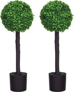 HOMCOM Sada 2 dekorativních umělých rostlin - 60 cm buxusové koule v květináčích - Umělé rostliny pro vnitřní a venkovní dekoraci domácnosti Ø20x60 cm