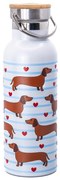 Světle modrá/hnědá cestovní nerezová lahev 425 ml Sausage Dog – Sass & Belle