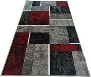 HU Šedo-červený geometrický károvaný obdélníkový koberec NEW IDEA 90311-0564 Rozměr: 50x80 cm