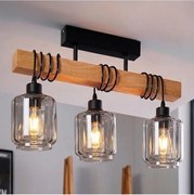 BRILAGI - Přisazený lustr WOOD GLASS 3xE27/60W/230V borovice/černá/kouř béžová