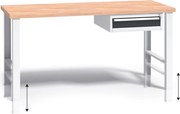 Výškově nastavitelný pracovní stůl do dílny G3 se závěsným boxem na nářadí, buková spárovka, 1 zásuvka, 1500 x 685 x 840 - 1050 mm, grafit