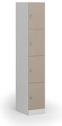 Šatní skříňka S1 s úložnými boxy, 4 boxy, 1850 x 300 x 500 mm, demont, otočný zámek, béžové dveře