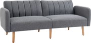 HOMCOM Rozkládací pohovka 2místná, rozkládací pohovka s funkcí spaní, polyester podobný lnu, kaučukové dřevo, šedá, 173x75x73cm| Aosom