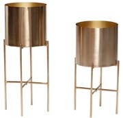 Sada 2 květináčů na podstavcích v mosazné barvě Hübsch Gardo