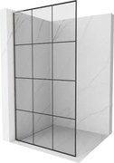 Mexen Kioto L, sprchová zástěna Walk-In 100 x 200 cm, 8mm čiré sklo černý vzor, broušená ocel profil, 800-100-103-97-77