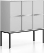 Kancelářská skříň FRAME, nízká, černá podnož, 6x dveře, 1299 x 450 x 1331 mm, PUSH-lock, šedá