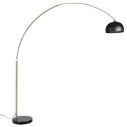Moderní oblouková stojací lampa mosazná s mramorovým podstavcem a černým stínítkem 32,5 cm - XXL