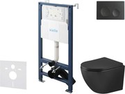 kielle Genesis New - Set předstěnové instalace, klozetu Oudee, Vortex Rimless+, sedátka softclose a tlačítka Gemini New I, matná černá 30528SS91