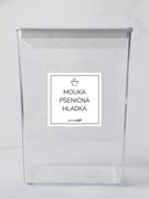 MOUKA PŠENIČNÁ HLADKÁ– průhledná samolepka na dózu, základní písmo, 5 × 5 cm | DomaLEP