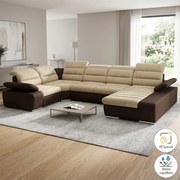 Sedací souprava KORFU II | 225x365x194 | rozkládací + úložný prostor | béžová/hnědá WATER REPELLENT + PET-PROOF