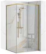 Čtvercový sprchový kout REA SOLAR 90x90 cm, kartáčovaná zlatá/transparent + vanička Savoy bílá