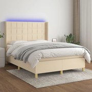 Box spring postel s matrací a LED krémová 140x200 cm textil