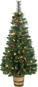 HOMCOM Umělý vánoční stromek, 120 cm Jedle s 100 LED osvětlením 131 špiček Bobule, 2 barvy světla, Dálkové ovládání