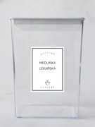 MEDUŇKA LÉKAŘSKÁ – bílá samolepka na dózu, základní písmo, 6 × 8 cm | DomaLEP