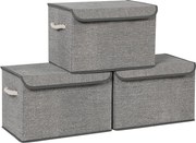 Úložné boxy s víkem, sada 3 kusů, 38 x 25 x 25 cm, šedé